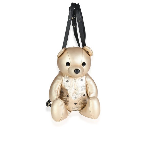 MCM | Bags | Mcm Gold Visetos Calfskin Leather Zoo Bear Doll Backpack ...
